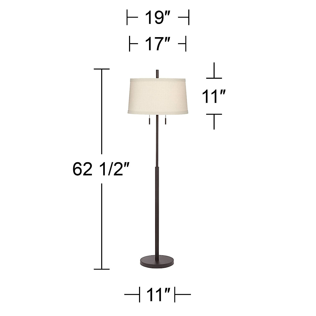 Possini Euro Design Nayla Modern Floor Lamp Standing 62.5" Tall Bronze Steel Slender Column Off White Fabric Tapered Drum Shade Decor for Living Room Reading House Bedroom Home