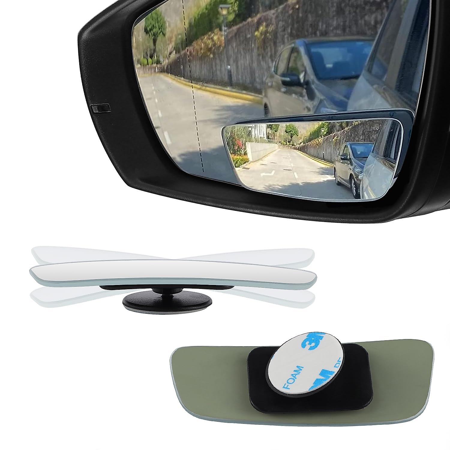 LivTee Blind Spot Mirror, Rectangular Shaped HD Glass Frameless Convex Rear View Mirror with wide angle Adjustable Stick for Cars SUV and Trucks, Pack of 2