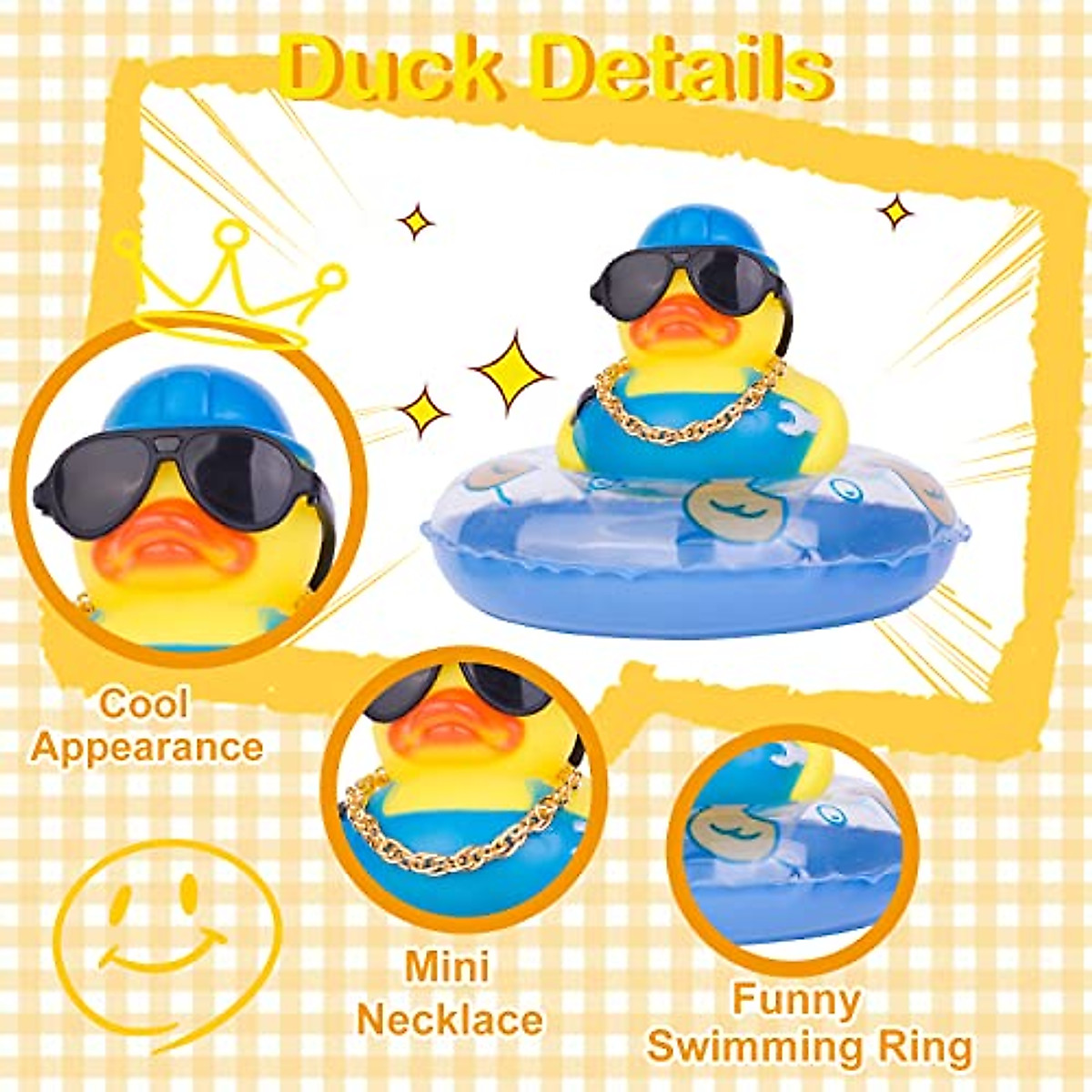 MuMyer Car Rubber Dashboard Duck Unique Duck Car Decoration Duck Car Ornament Accessories with Swim Ring Necklace and Sunglasses