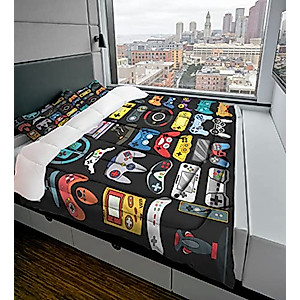 Sunnycitron Gaming Comforter Boys Bedding Sets Queen Comforter Sets Gamer Bedding Sets for Boys Gamer Bed Set Teen Boy Gamer Room Decor Gaming Comforter Set,1 Comforter 2 Pillowcases
