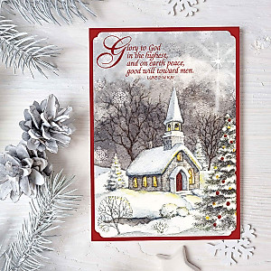 Current Snowy Church Personalized Christmas Greeting Cards Set - Set of 18 Large 5 x 7-Inch Folded Cards, Themed Religious Holiday Card Value Pack, Add Names or Text, Envelopes Included