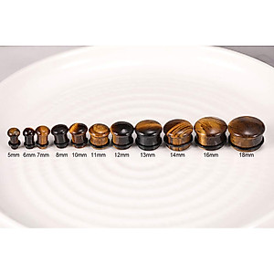 ZS Tiger Eye Natural Stone Brown Ear Plugs Single Flare Ear Gauges Expander with O-Ring Body Piercing (Gauge=7/16"(11mm))
