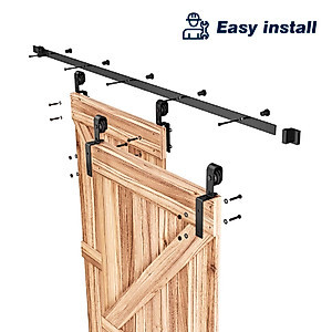 EaseLife 5.5FT Bypass Double Sliding Barn Door Hardware Kit,Single Track,Heavy Duty,Slide Smoothly Quietly,Easy Install， (5.5FT Track Kit for Double 38" Wide Door)