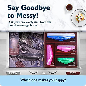 KMC Bamboo Ziplock Bag Organizer for Drawer,Acrylic Ziplock Bag Storage Organizer, Kitchen Storage Organizer, 4 Slots in 1 Box, compatible with Gallon, Quart, Snack and Sandwich(Frosted)