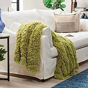 Chanasya Solid Faux Long Fur Throw Blanket - Soft, Fuzzy Throw Blanket - for Bed or Couch - 50" x 65” - Olive Green