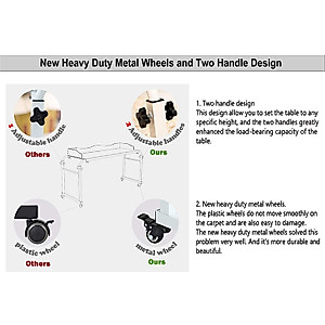 UNICOO - Overbed Table with Wheels for Full/Queen/King Beds Height&Width Adjustable Rolling Bed Desk Rolling Medical Table (Ancient Oak - 202)