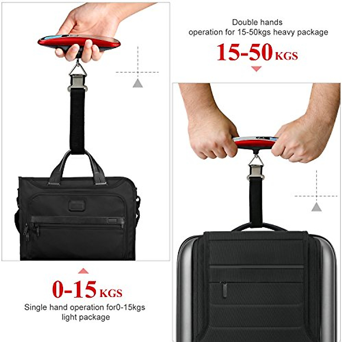 MYCARBON Luggage Scale Digital Hanging Baggage Scale, Portable Travel Weight Scale, Suitcase Weighing Scale with Backlit LCD Display, 110 Lb Capacity, Battery Included Red