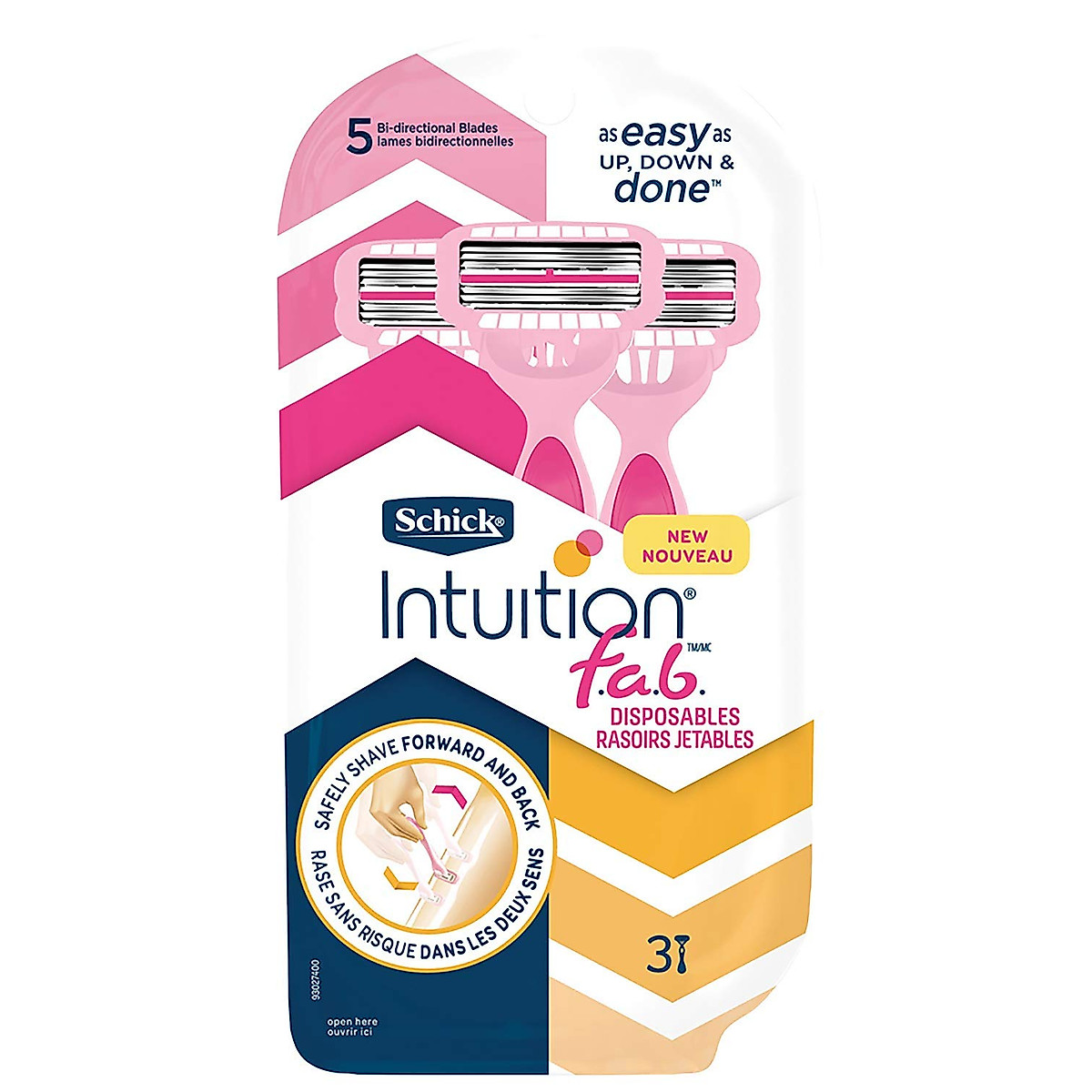 Schick Intuition f.a.b. Disposable Razors - Bi-Directional Blades - 3 Count Razors Per Package - Pack of 2 Packages