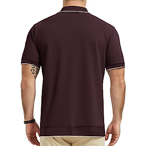 ALTAIREGA Men's Cotton Polo Shirts Casual Short Sleeve Classic Fit Shirt with Knit Rib Trim Hem A-Wine Red