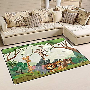 ALAZA Animal Jungle Monkey Tiger Giraffe Lion Elephant Non Slip Door Mat 2' x 3', Modern Floor Mats for Living Room Bedroom Dinning Room Home Decor