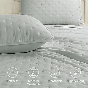 ROARINGWILD Twin Size Quilt Bedding Sets with Pillow Sham, Sage Green Lightweight Soft Bedspread Coverlet, Quilted Blanket Thin Comforter Bed Cover, All Season, 2 Pieces, 68x90 inches