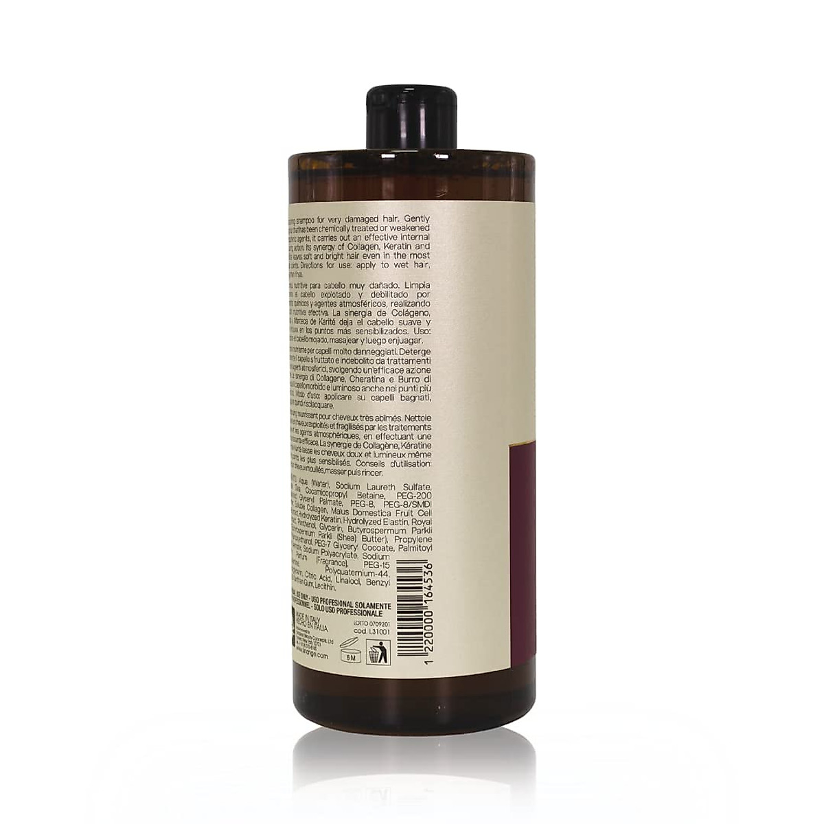 LINANGE Emergency Reconstruction Shampoo for Very Damaged Hair with Collagen, Keratin, and Shea Butter - Nourishing and Restructuring Shampoo, 1000ml / 33.8 oz.