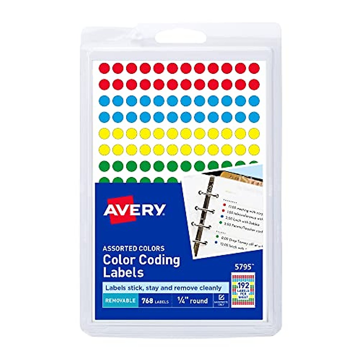Avery Removable Color Coding Labels, 0.25 Inches, Assorted, Round, Pack of 768 (5795)
