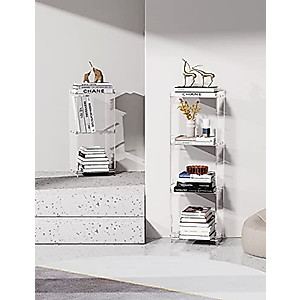 solaround Acrylic Narrow Bookcase Skinny Bookshelf Modern Display Storage Organizer for Living Room Office Bathroom (Clear, 3 Tier)