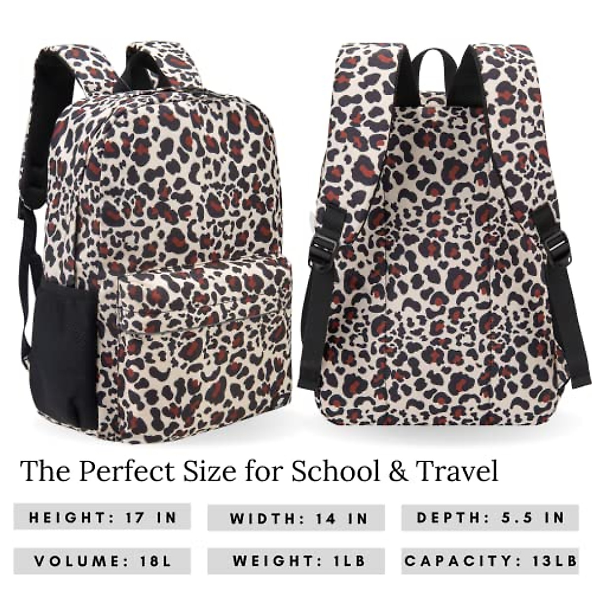Fenrici Kids' Cheetah Print Backpack with Lunch Box Set for Boys and Girls, School Bag with Laptop Compartment and Insulated Lunch Bag, Cheetah