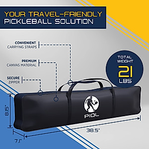 PIQL Portable Pickleball Net System with Wheels - Outdoor Indoor Regulation Size Pickleball Net Set for Driveway, Backyards with Carrying Bag and Metal Frame, Easy Assembly Official Court Size, 22 Ft