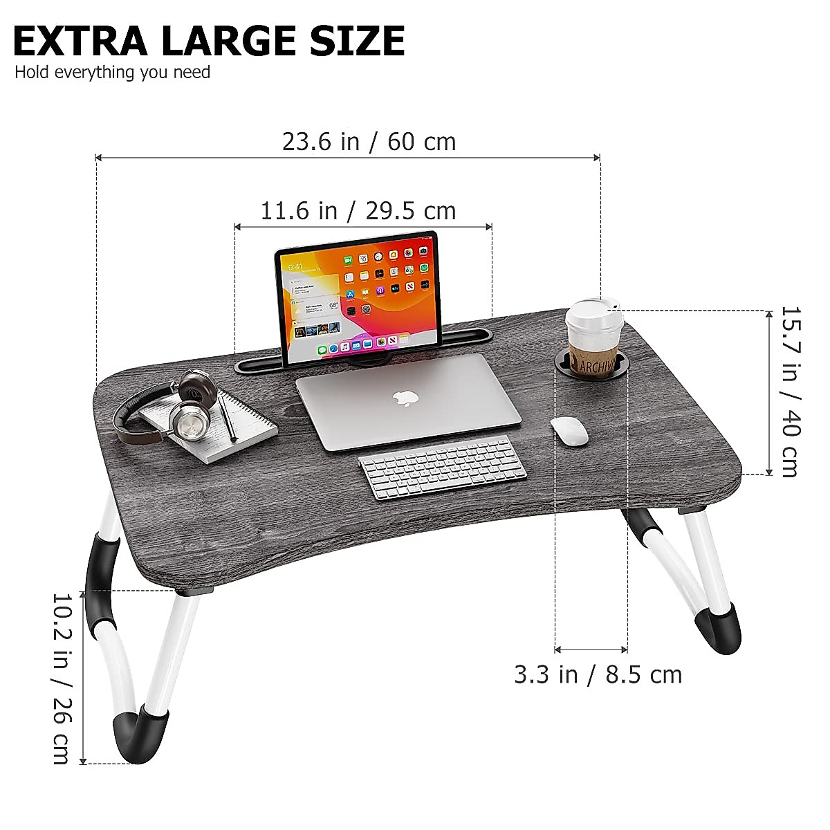 Laptop Bed Desk Lap Tray: Large Portable Foldable laptray Computer bedtray Table for Writing Reading Eating Breakfast XXL lapdesk on Low Sitting Floor or Adult Laying Couch