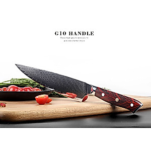 KEENSUN Damascus Chef Knife - 8 Inch Professiona Kitchen Knife Rust Resistant Japanese VG10 Super Steel 67 Layer High Carbon Stainless,with Red Ergonomic Resin Handle and Luxury Gift Box