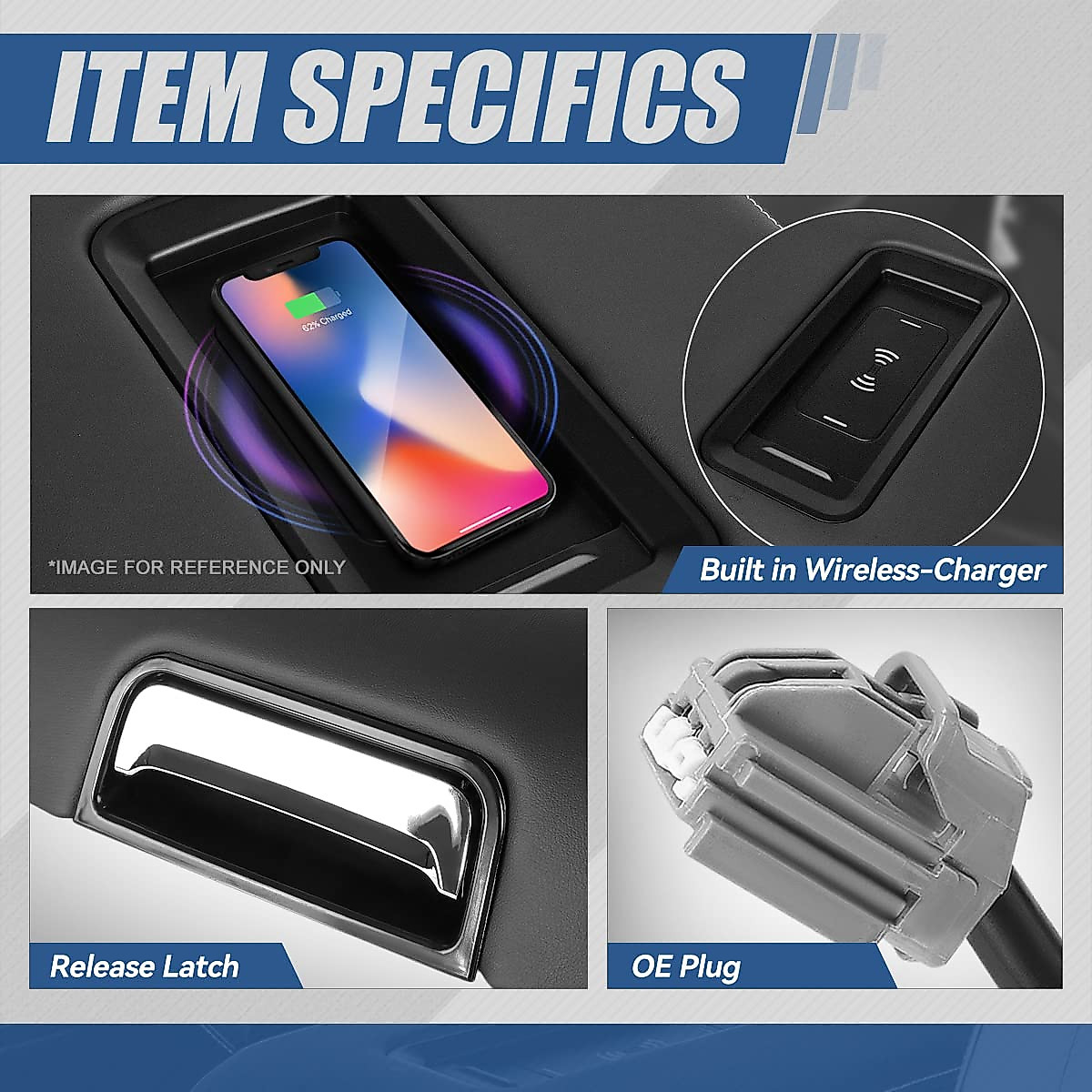 Auto Dynasty [Floor Console Model] Center Console Lid Assembly with Wireless-Charger Compatible with Chevy Tahoe Suburban GMC Yukon XL 2015-2020, Black