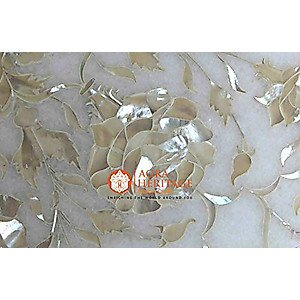 White Marble Mother of Pearl Precious Inlay Stone Dining Table Top Hallway Furniture Decor | 72"x36" Inches