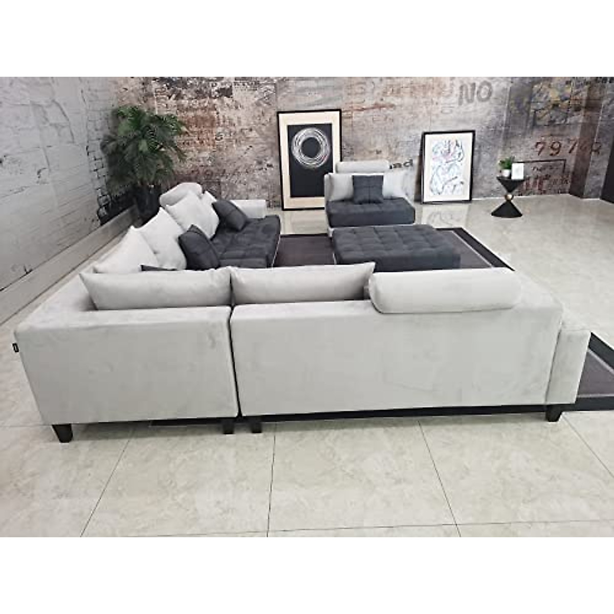 Stendmar L Shape U Shape Reversible Modern Microfiber Fabric Sectional Couch Sofa Set S150D (Gray/Dark Gray)