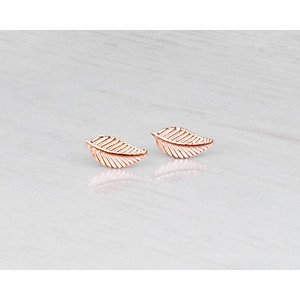 Tiny Rose Gold Leaf Stud Earrings - Designer Handmade Simple Post Earrings