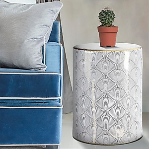 JONATHAN Y TBL1001A Fish Scale 17" Modern Ceramic Garden Stool, Coastal, Contemporary, Transitional, Side Table, Plant Stand, Spill-Proof, Living Room, Garden Room, Patio, White/Gold