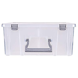 AB Designs 6990ABD Super Satchel Double Deep with Removable Dividers, Stackable Home Storage Organization Container, Clear with Sliver Latches and Handle