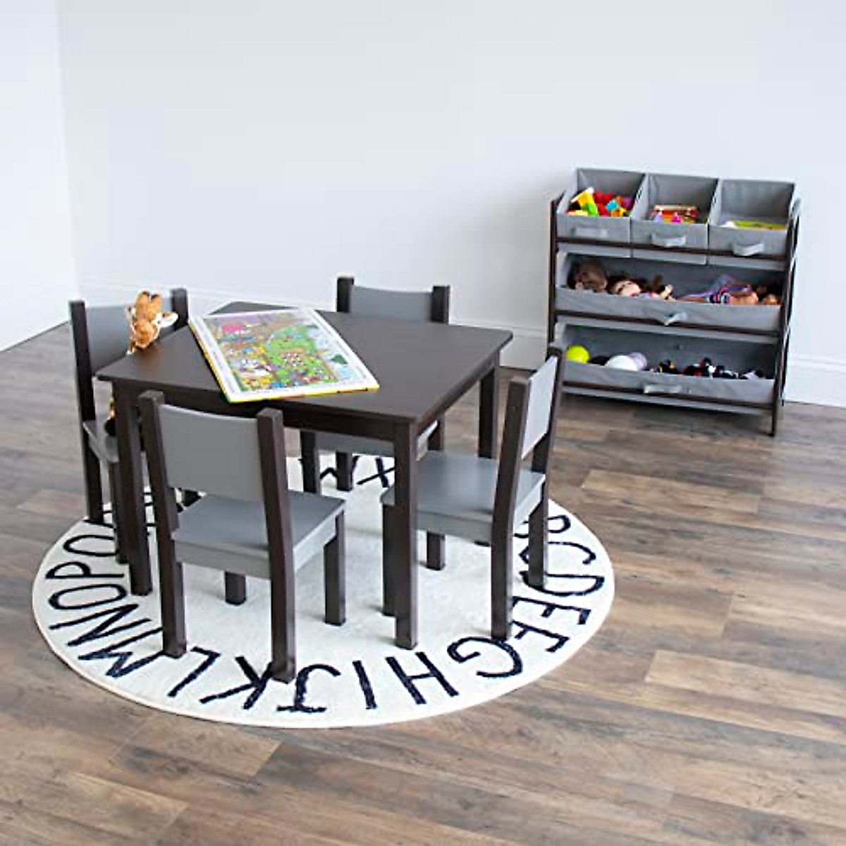 Humble Crew, Espresso/Grey Modern Toddler Table & 4 Chair Set