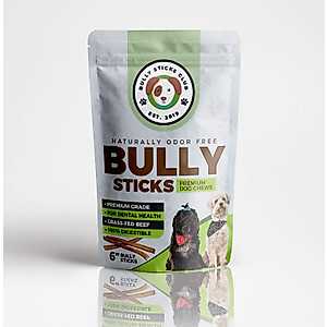 6-Inch Natural Bully Sticks for Dog & Puppies | 45 Pack | Low Odor Dog Chew Treats | Grass Fed Beef | Long Lasting Dog Chewing Bully Sticks for Dental Health