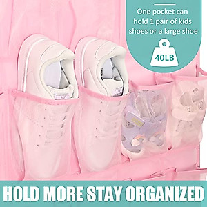 Over The Door Shoe Organizers Pink with 35 Durable Mesh Pockets Baby Organizer Storage Hanging Shoe Organizer Shoe Holder Rack For Toddler Girl Room Baby Room Craft Room Bedroom Pantry Bathroom Closet