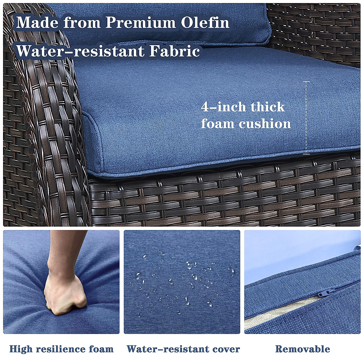 Belord Outdoor Swivel Rcoker Patio Chair - 3 Pieces Wicker Swivel Glider Chairs with Side Table, Patio Furniture Set for Porch Deck Balcony Garden