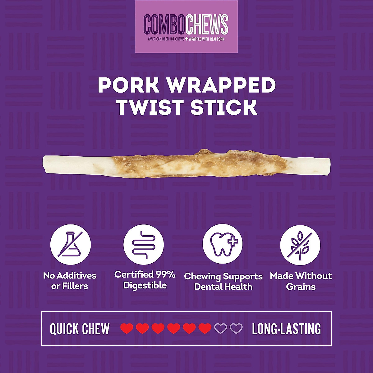 Treatly Combo Chews Beefhide Twist Sticks 5" w/Pork Meat Wrap Dog Chew Treats - 20 Count/1 Pack
