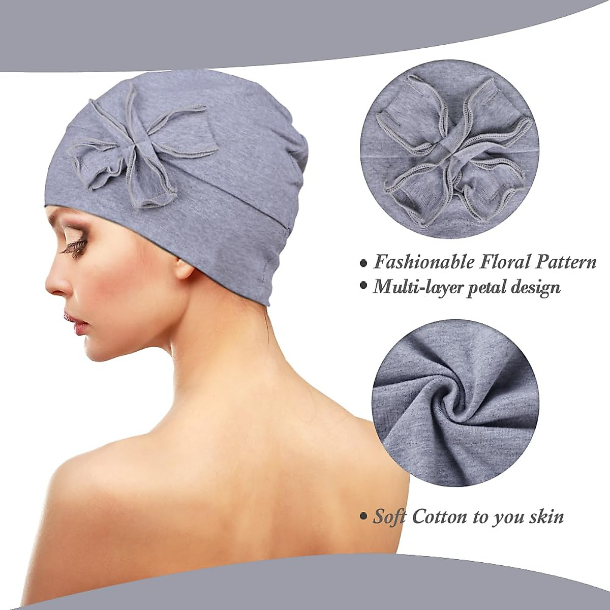 DACKRITO 4 Pieces Cotton Chemo Turbans Headwear Beanie for Women, Chemo Caps with Floral for Cancer Patient Hair Loss (Group-2)