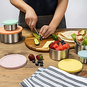 Everusely Stainless Steel Containers With Lids, Stackable Toddler Snack Containers, Leak-Proof Stainless Steel Lunch Box for Kids, Metal Food Storage Containers, Bento Box for Salad, Kids Lunch Box