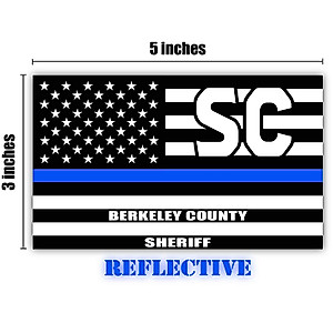 Reflective Berkeley County South Carolina SC Thin Blue Line Stealthy Old Glory USA Flag | Honoring Law Enforcement Officers Sheriffs | County State Decal Bumper Sticker 3M Vinyl 3" x 5"