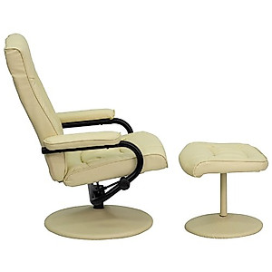Flash Furniture Rachel Contemporary Multi-Position Recliner and Ottoman with Wrapped Base in Cream LeatherSoft