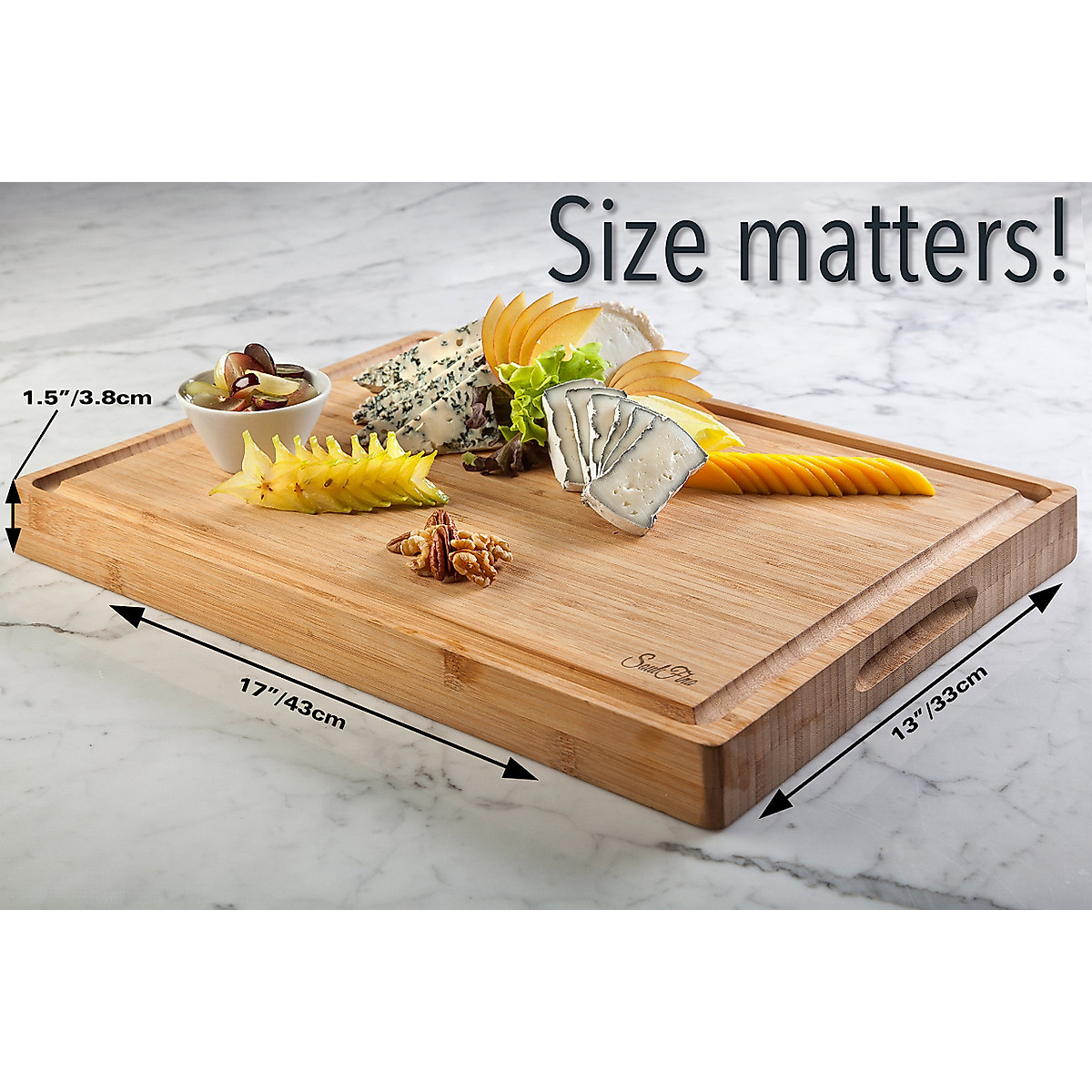 EXTRA LARGE Organic Bamboo Cutting Board & Thick Butcher Block w/Juice Groove - 17x13x1.5" Wood Cutting Board, Premium Quality and Professional Design - Bamboo Chopping Block (Bamboo)