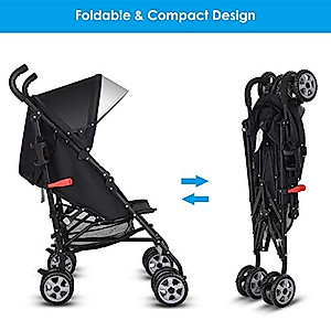 BABY JOY Lightweight Stroller, Compact Travel Stroller, Infant Stroller w/Adjustable Backrest & Canopy, Cup Holder, Storage Basket, 5-Point Harness, Easy Fold, Umbrella Stroller for Toddler, Black