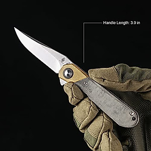 Kizer Comet EDC Knife, 154CM Steel Folding Knives, Brass and Micarta Handle Pocket Knife, V3614C1