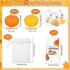 Liliful 50 Sets Mini Pumpkin Baby Shower Favors Included Pumpkin Soap Thanks Cards Drawstring Gift Bags for Fall Bridal Shower Wedding Autumn Thanksgiving Day Party Decorations Gifts(Orange)
