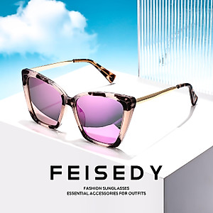 FEISEDY Trendy Polarized Women Sunglasses, Retro Womens Square Cat Eye Sun Glasses B4134