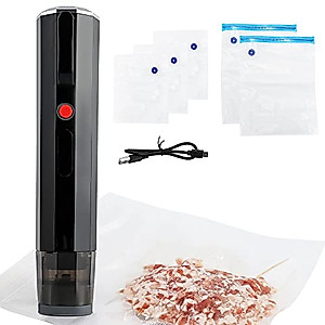 Moonshan Handheld Vacuum Sealer Portable Food Vacuum Sealing Machine 1200 mAH Rechargeable Lithium Battery Carry-on Type with 5 Reusable Bags for Home