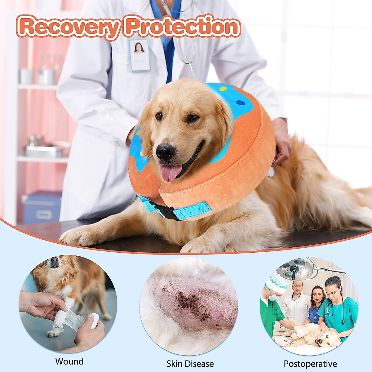 Dog Donut Cone Collar - Inflatable Dog Cone Recovery Adjustable Dog Donut Cone Collar for Dogs Dog Neck Donut Collar E Collar for Dogs Cats After Surgery-XL