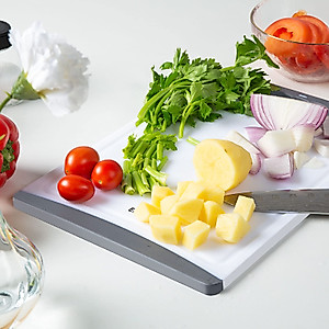 Extra Large Cutting Boards, Plastic Cutting Boards for Kitchen (Set of 4) Cutting Board Set Dishwasher Chopping Board with Juice Grooves Easy-Grip Handles, Grey, Empune