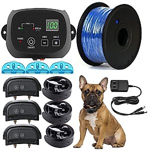 Electric Dog Fence,Aboveground Underground Pet Containment System,Covers up to 3/4 Acre,with Waterproof/Rechargeable Training Collar,Shock/Tone Correction,for 123 Dogs(650 Feet Wire),for3dogs