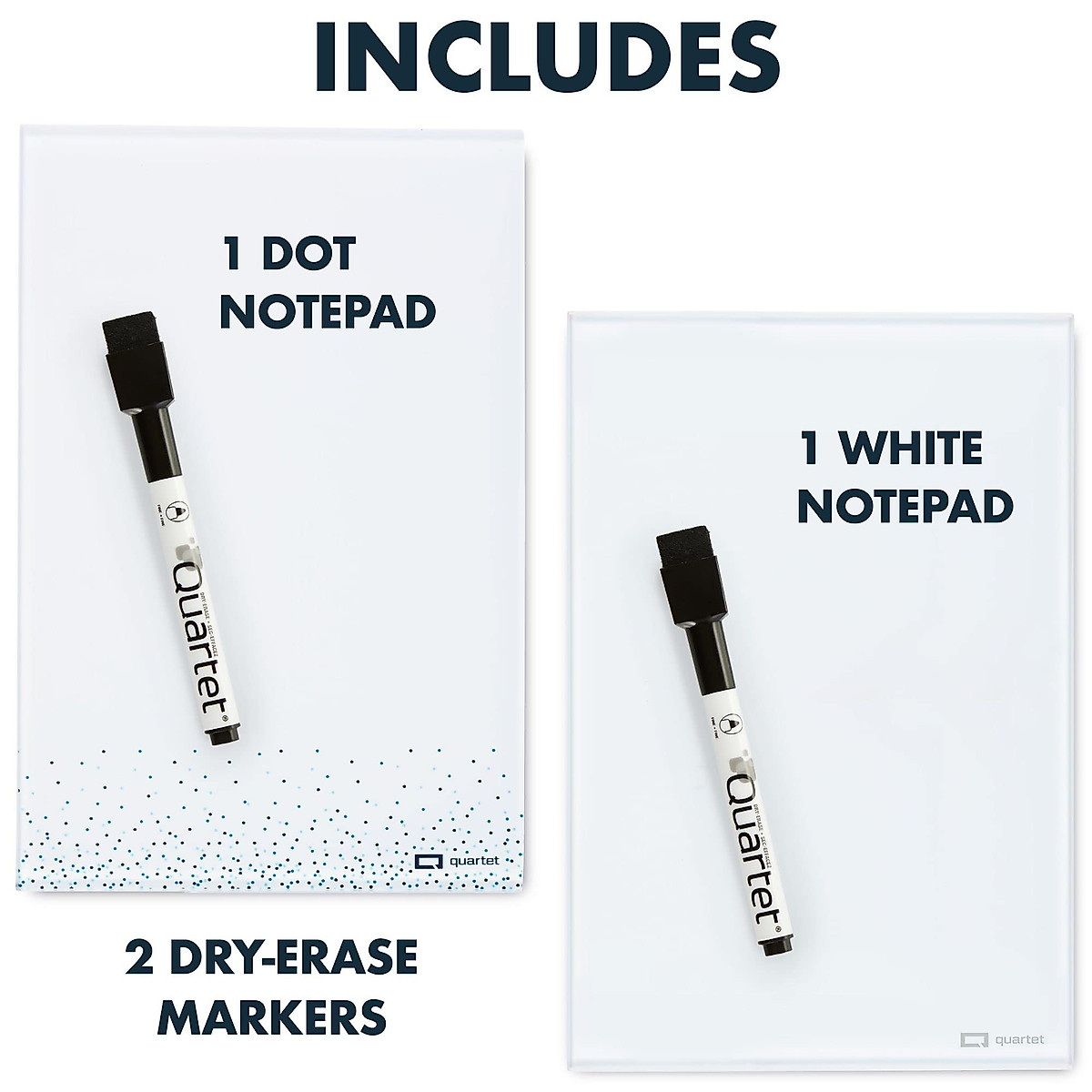 Quartet Glass Desktop Notepad, 9" x 6", Whiteboard, Dry Erase Surface, Dot/White, 2 Pack (GDP96D)