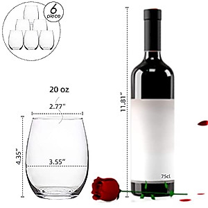 UMI UMIZILI 20oz Stemless Wine Glasses Set of 6, Large Wine Glass For Enhanced Aeration, Red or White Wine Tumbler, Clear