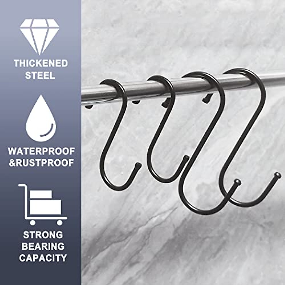 BYFU 40 Pack Black S Hook Hanging, Heavy Duty S Shaped Hooks for Utensils Clothes Bags Towels Plants (Medium)