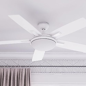 Prominence Home Emporia, 52 Inch Contemporary Indoor LED Ceiling Fan with Light, Remote Control, Dual Mounting Options, Dual Finish Blades, Reversible Motor - 51021-01 (Bright White)